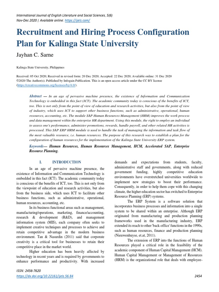 Recruitment and Hiring Process Configuration Plan For Kalinga State University | PDF | Human ...