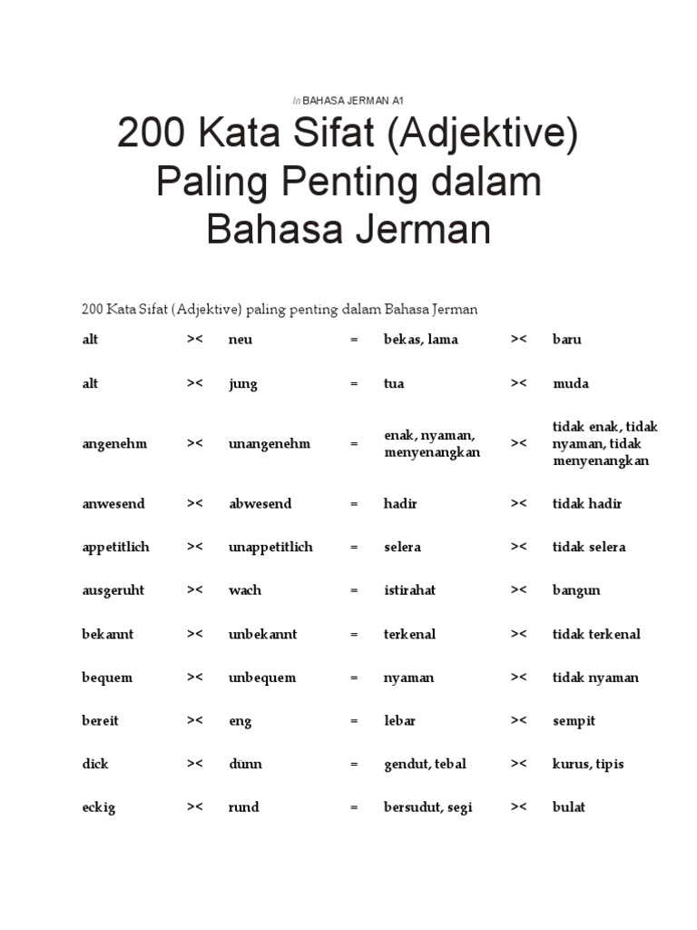 200 kata sifat bahasa jerman | PDF