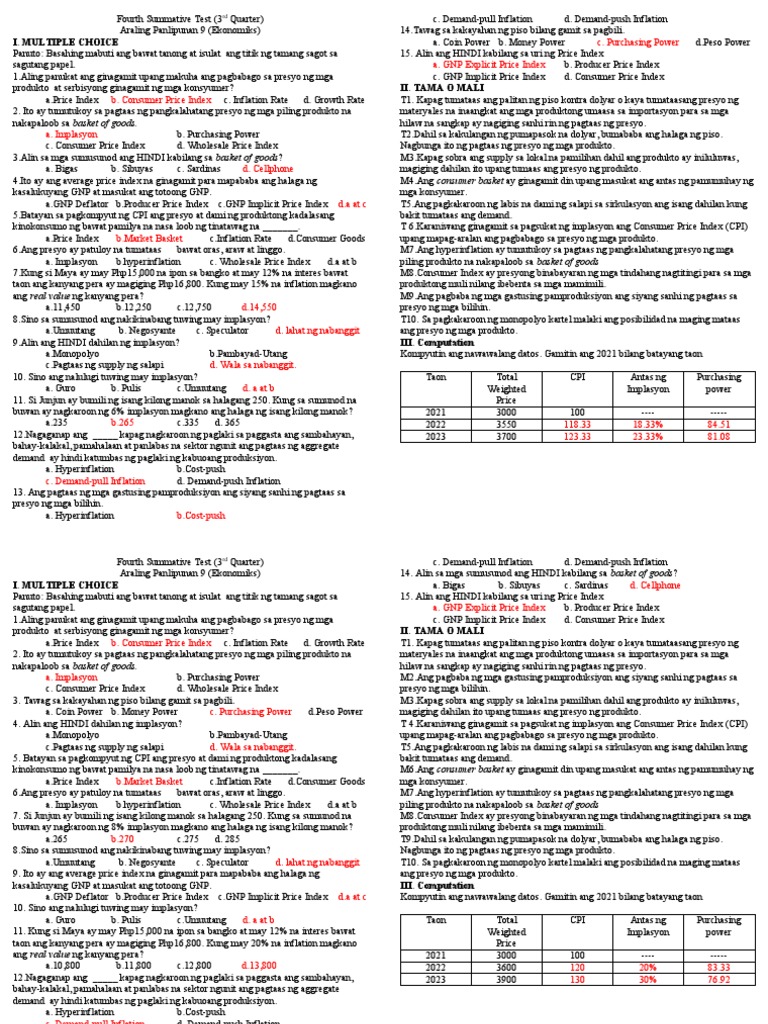 Fourth Summative Test | PDF | Business | Finance & Money Management