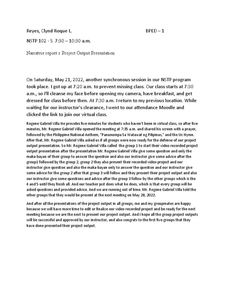 NSTP Narrative Report | PDF