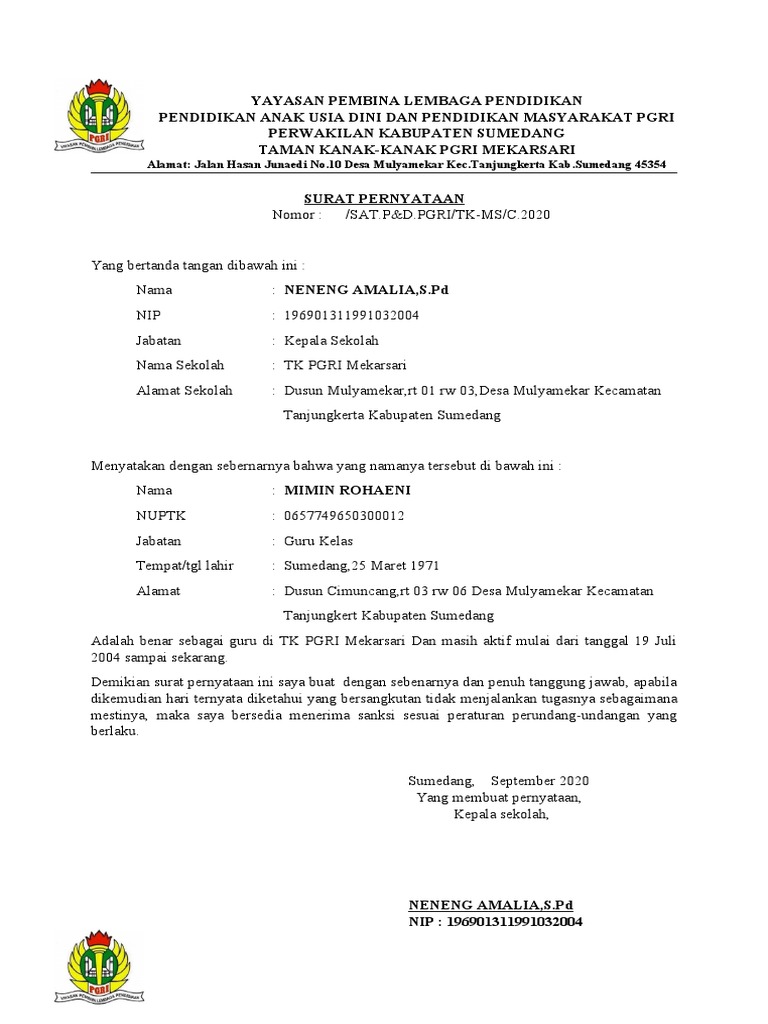 Surat Pernyataan Ks | PDF