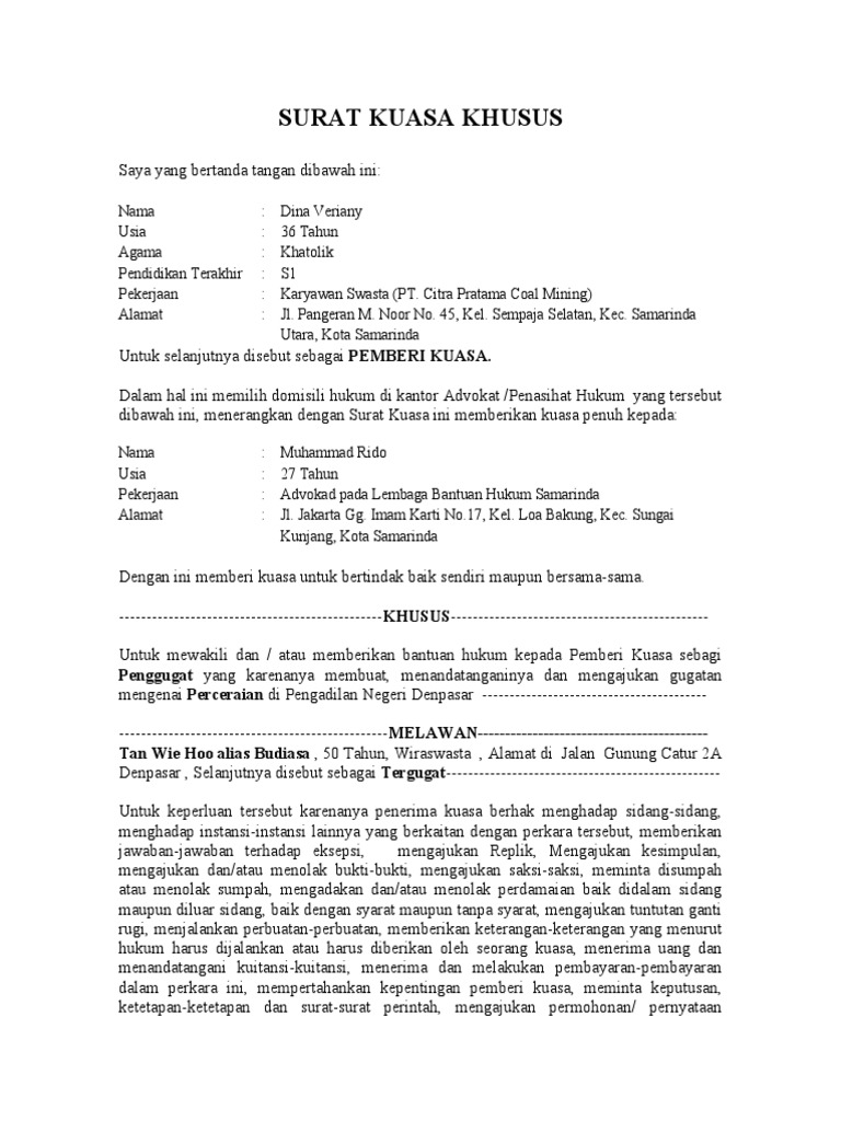 Surat Kuasa Perceraian | PDF