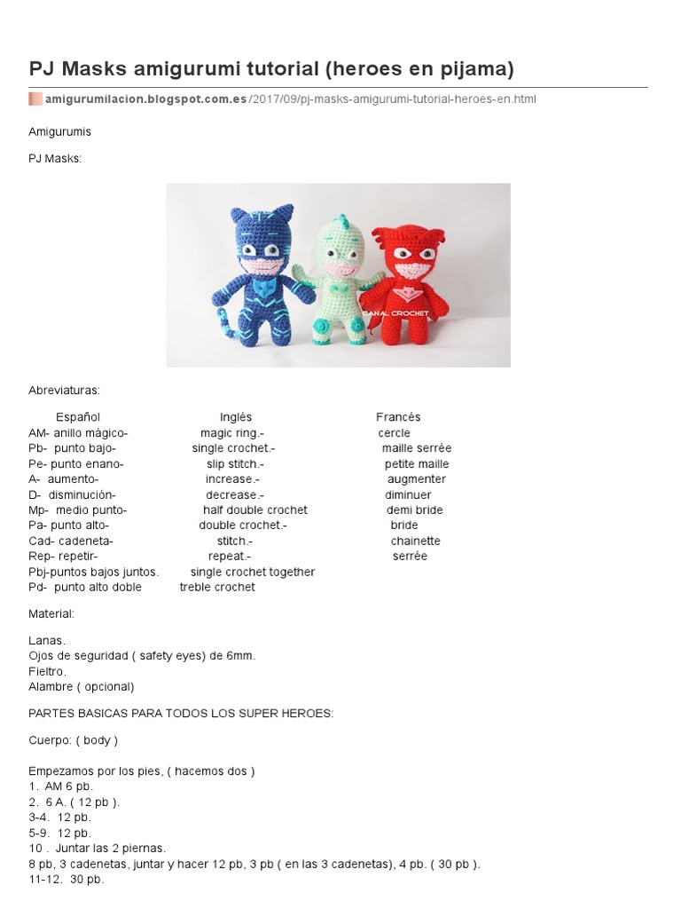 CANAL CROCHET PJ Masks Amigurumi Tutorial Heroes en Pijama | PDF