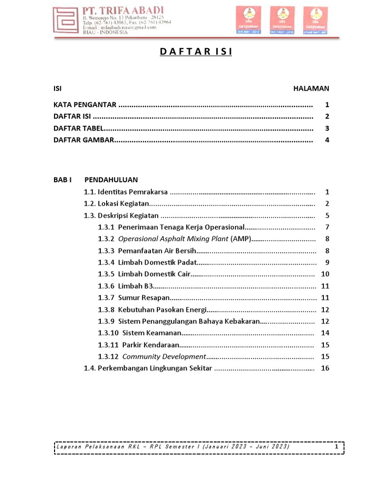 Laporan RKL-RPL PT Trifa Abadi 2023 | PDF