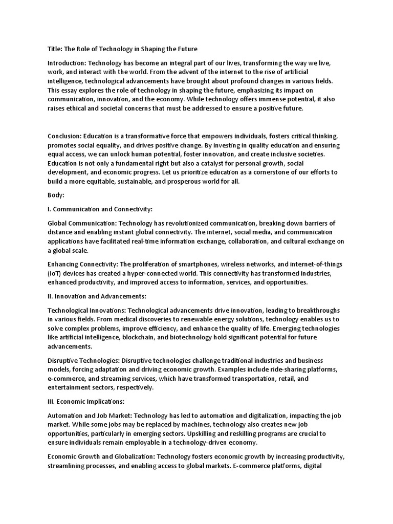 1 The Role of Technology in Shaping The Future | PDF | Internet Of Things | Innovation