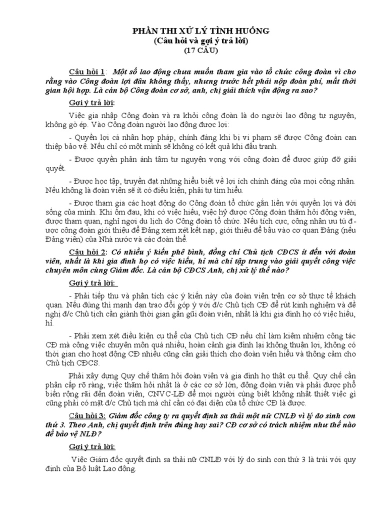 17 Cau Hoi Va Goi y Tra Loi Xu Ly Tinh Huong | PDF