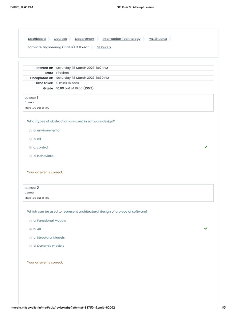 SE Quiz 5 - Attempt Review | PDF