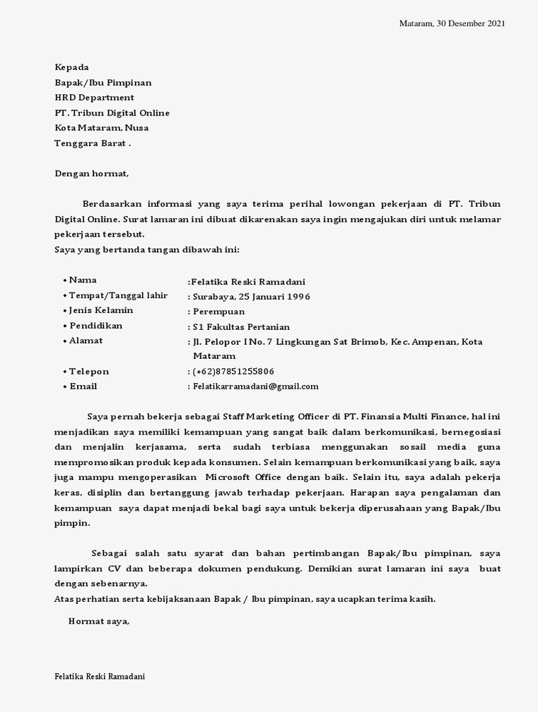 Felatika Reski Ramadani CV Gadai Mas | PDF | Karier & Perkembangan | Ilmu Sosial