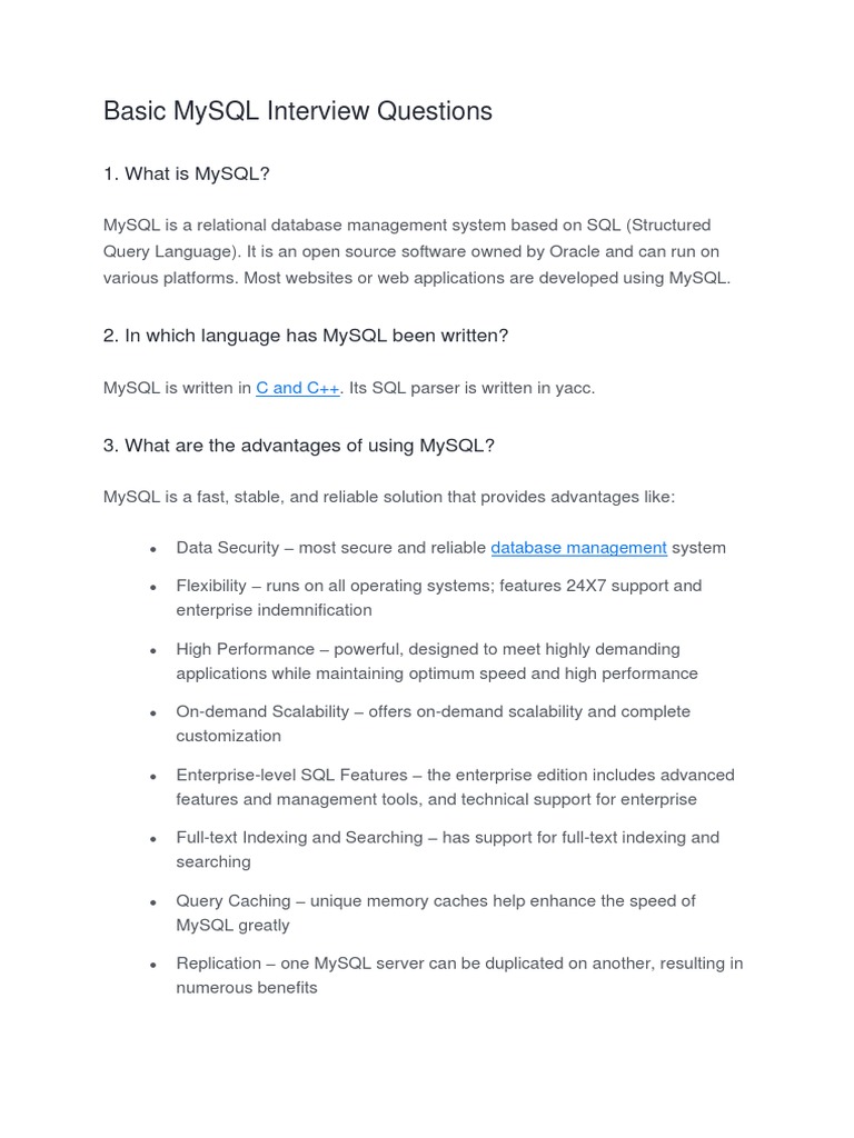 Basic Mysql Interview Questions Pdf 