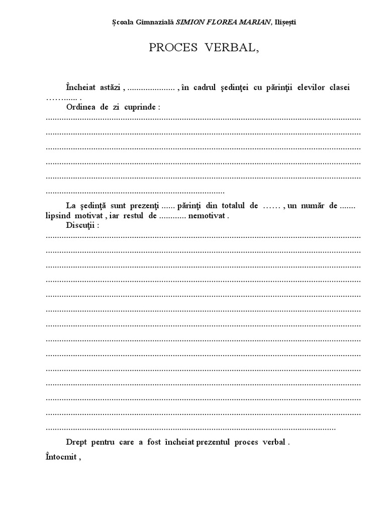 Proces Verbal Sedinta Cu Parintii | PDF