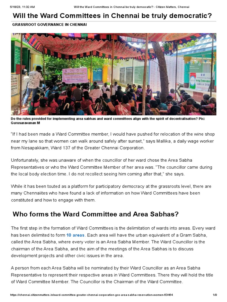 Will The Ward Committees in Chennai Be Truly Democratic - Citizen ...