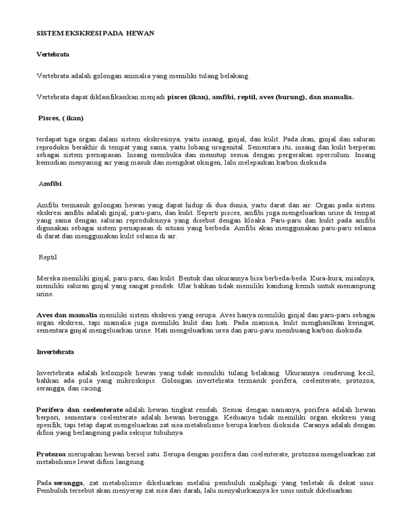 Sistem Ekskresi Pada Hewan | PDF