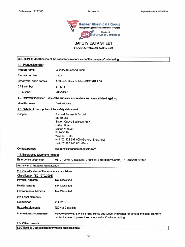 MSDS - AdBlue | PDF