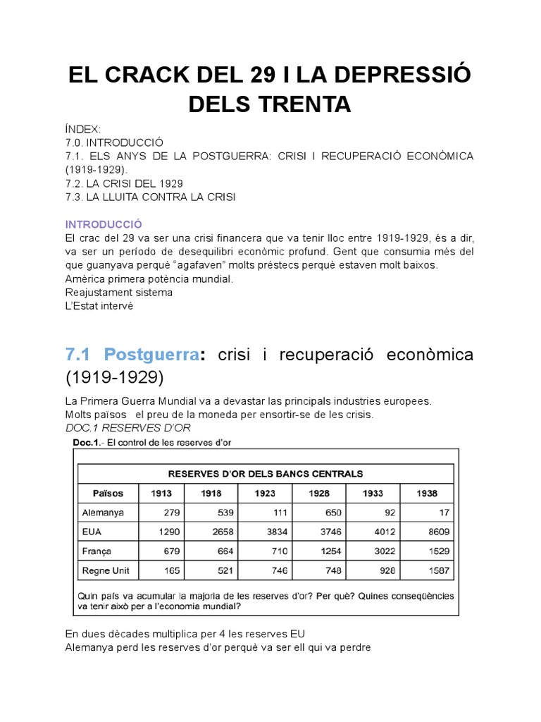 El Crack Del 29 I La Depressió Dels Trenta | PDF