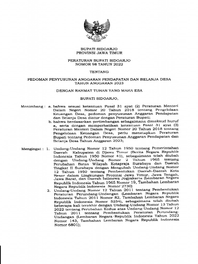 Perbup Nomor 98 Tahun 2022 | PDF