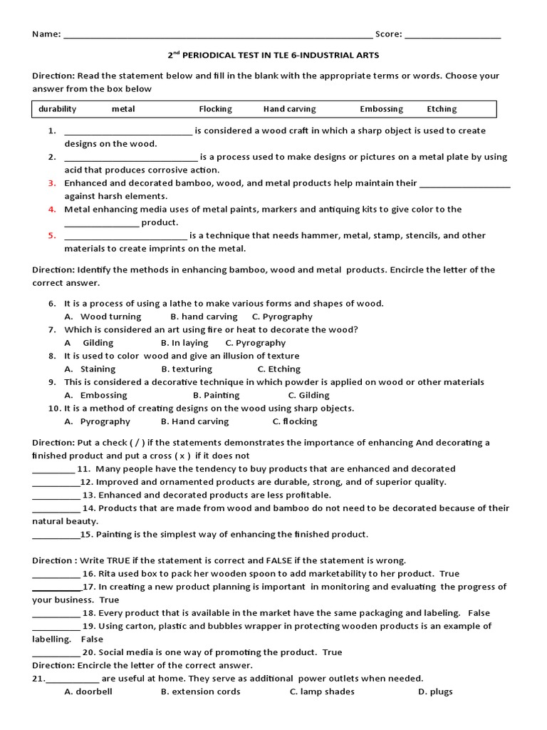2ND PERIODICAL TEST IN TLE 6-IA Final | PDF