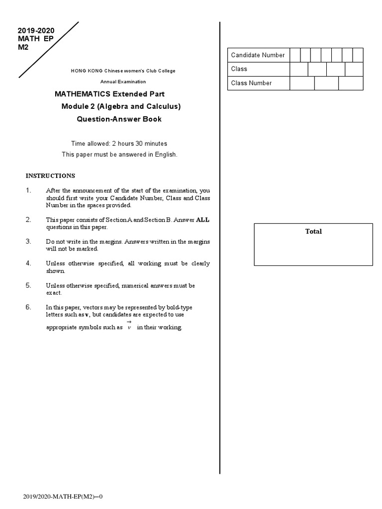 HKCWCC s6 1920 Mock Math Ep (m2) | PDF HKCWCC s6 1920 Mock Math Ep (m2) | PDF