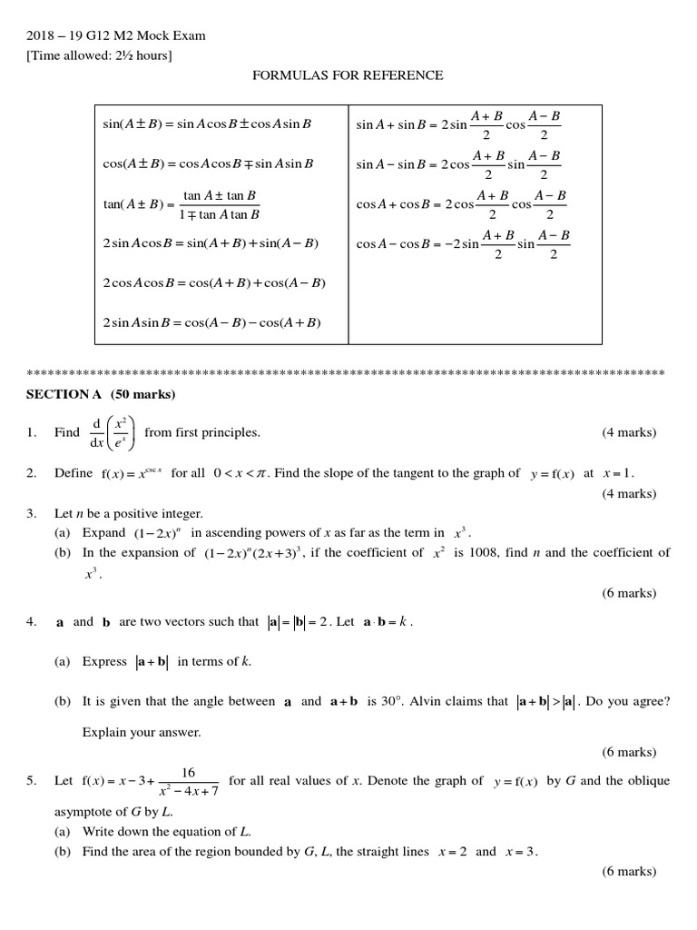 DBS S6 1819 Mock Math Ep (M2) | PDF