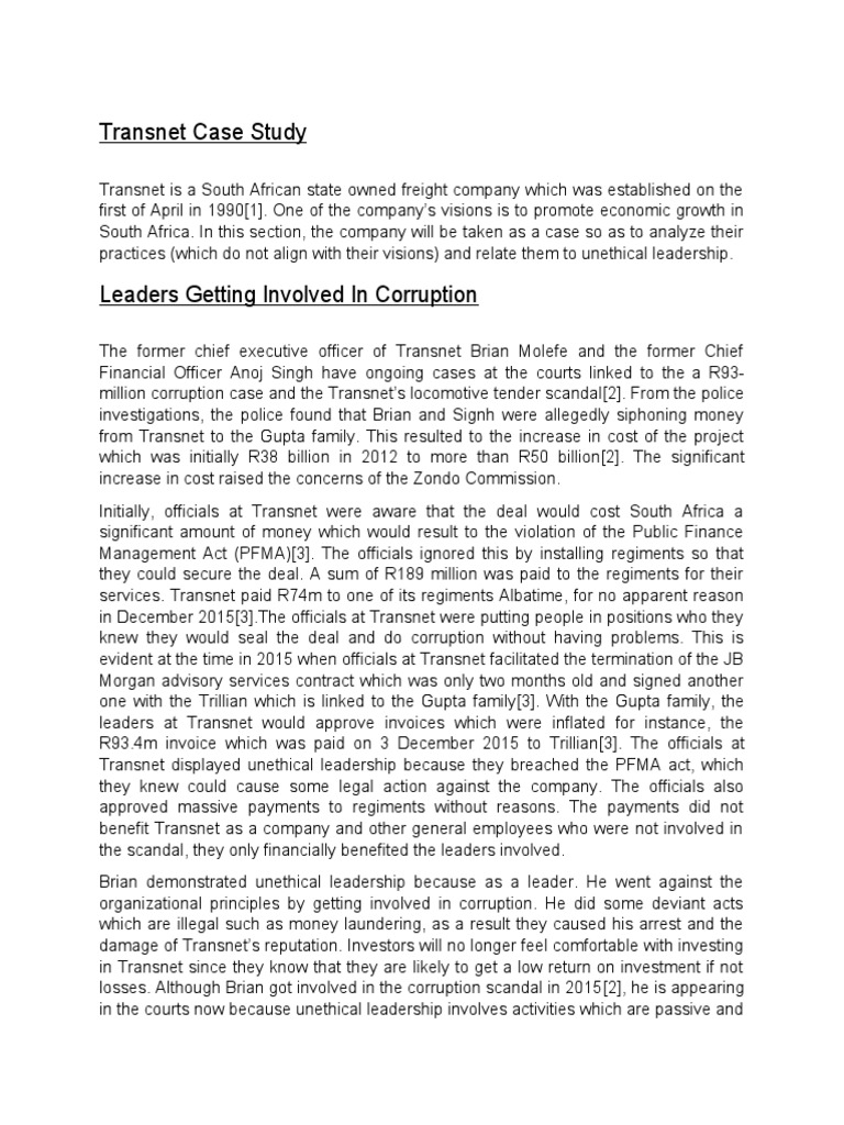 Transnet Case Study | PDF | Bribery | Employment