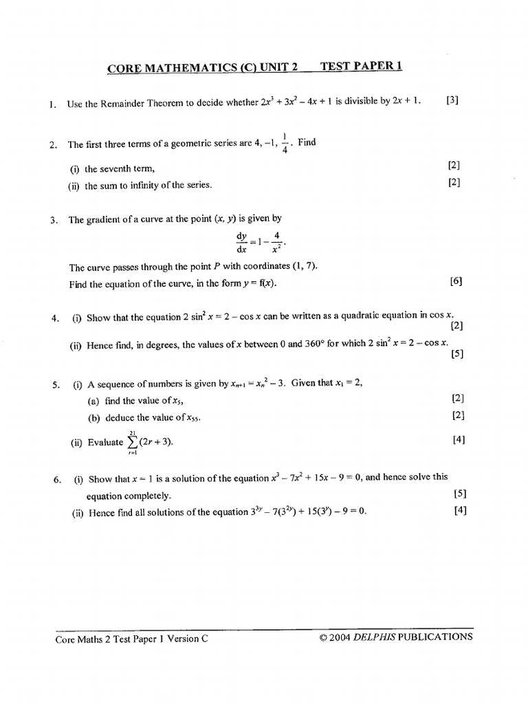 C2 Paper 1 | PDF