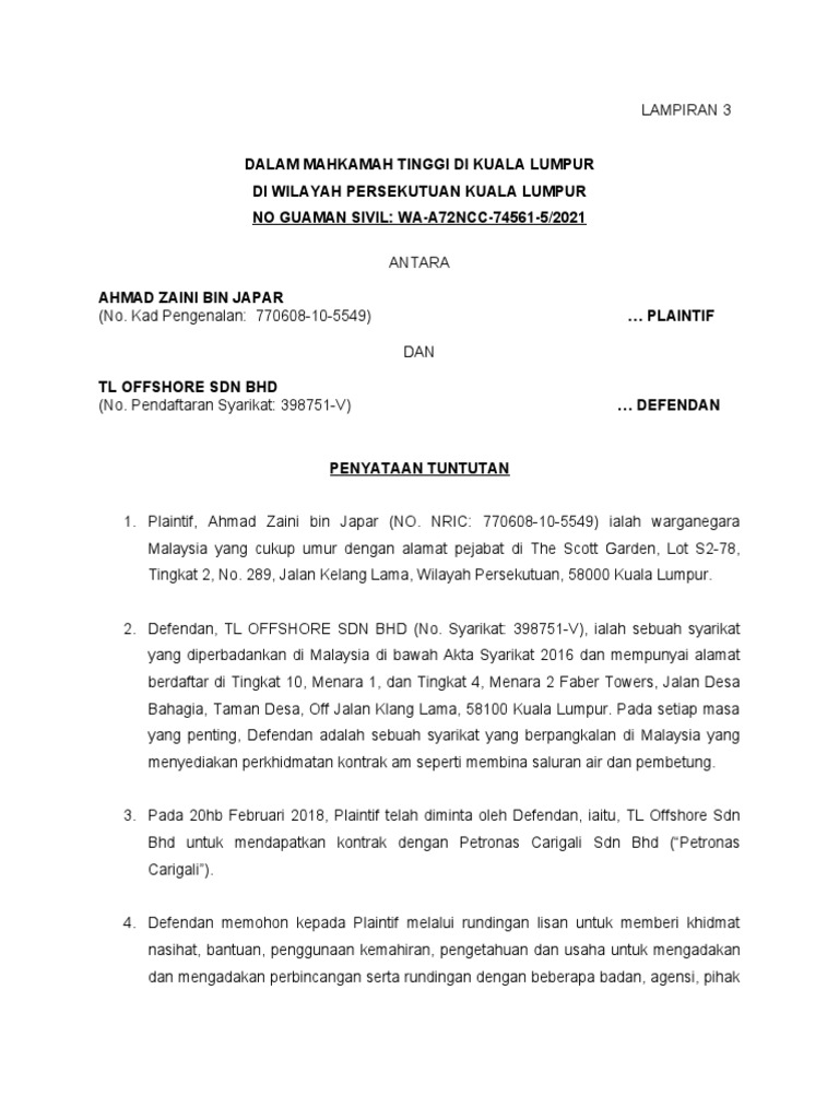 Penyataan Tuntutan | PDF