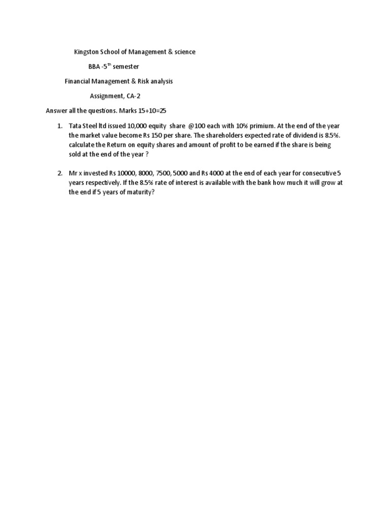 Bba 5th Financial Management & Risk Analysis | PDF