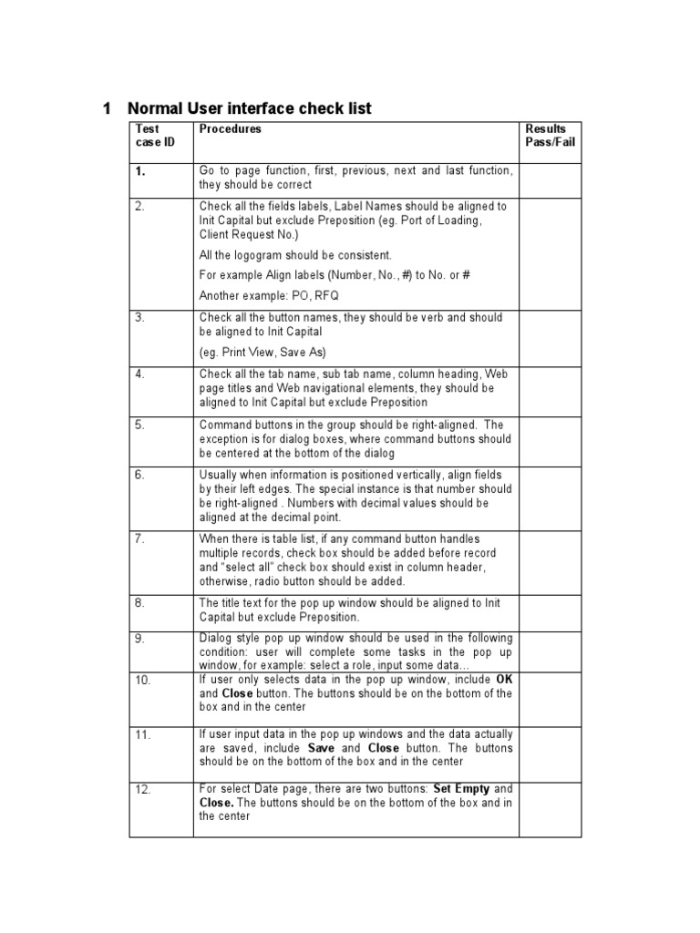 User Interface Check List Pdf