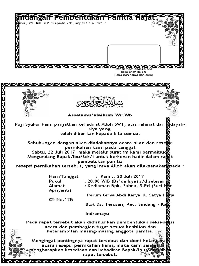 Undangan Rapat Panitia Pernikahan | PDF