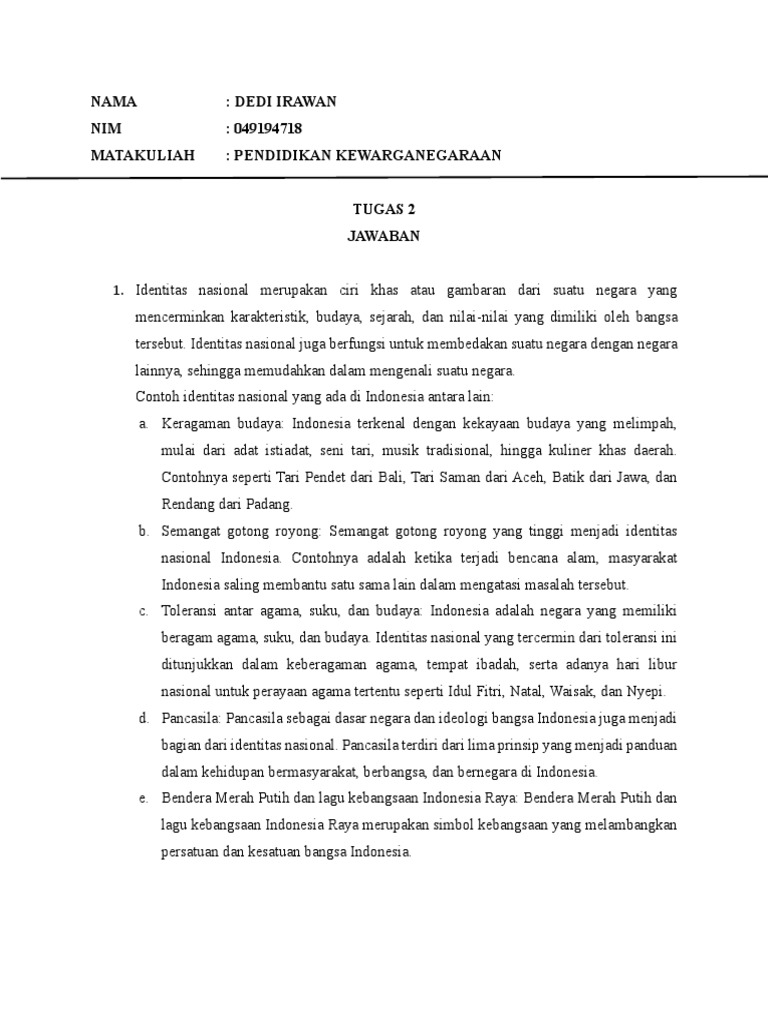 Tugas 2 Pendidikan Kewarganegaraan - Dedi Irawan - Ok | PDF