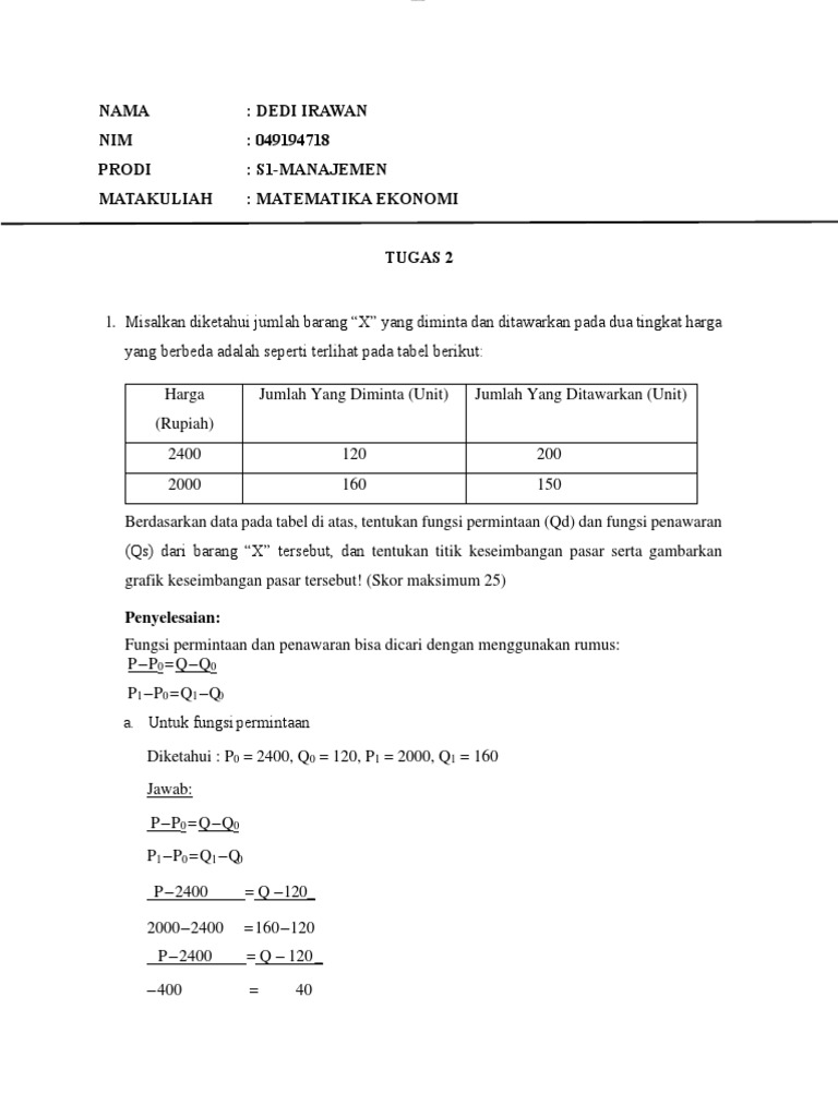 Tugas 2 Matematika Ekonomi | PDF
