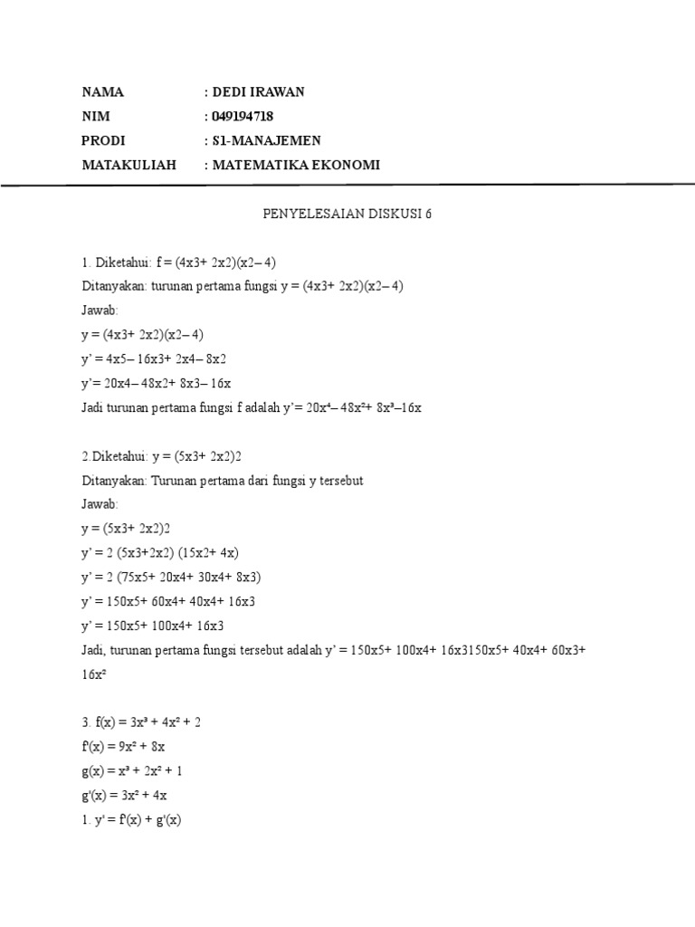 Diskusi 6 - Matematika Ekonomi | PDF