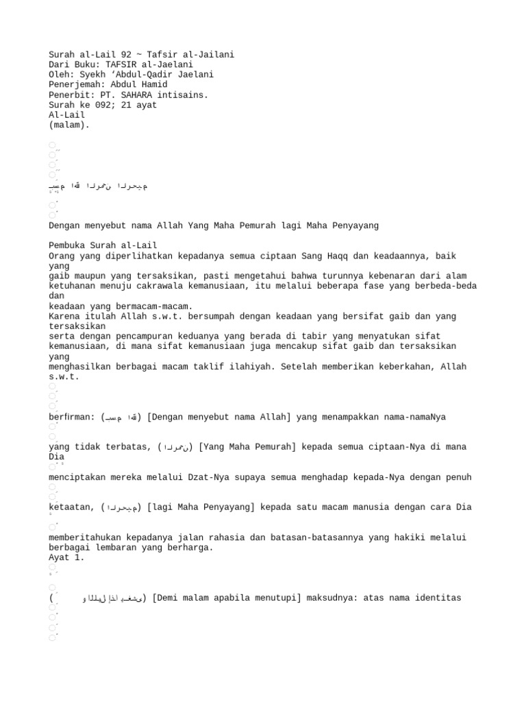 Surah Al-Lail 92 Tafsir Al-Jailani - Hati Senang - PDF - 1618935674589 | PDF | Agama & Spiritualitas
