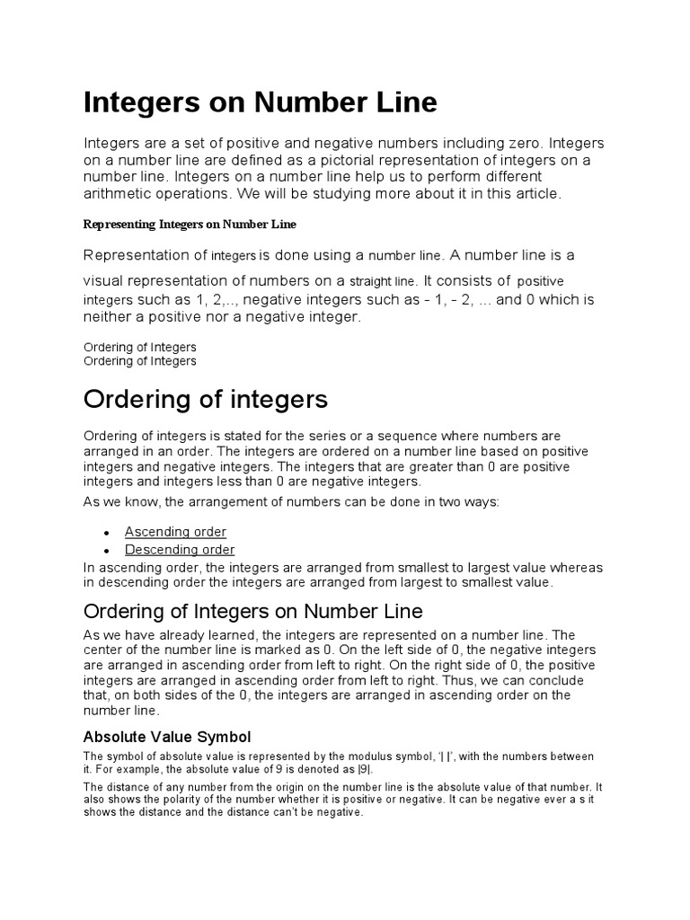 Integers On Number Line | PDF