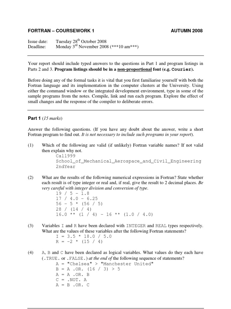 Fortran - Coursework 1 AUTUMN 2008: Courier | PDF | Coordinate System | Variable (Computer Science)