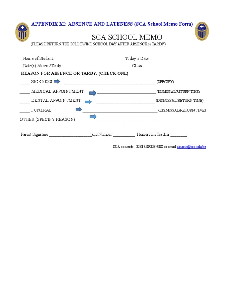 SCA School Memo Form | PDF