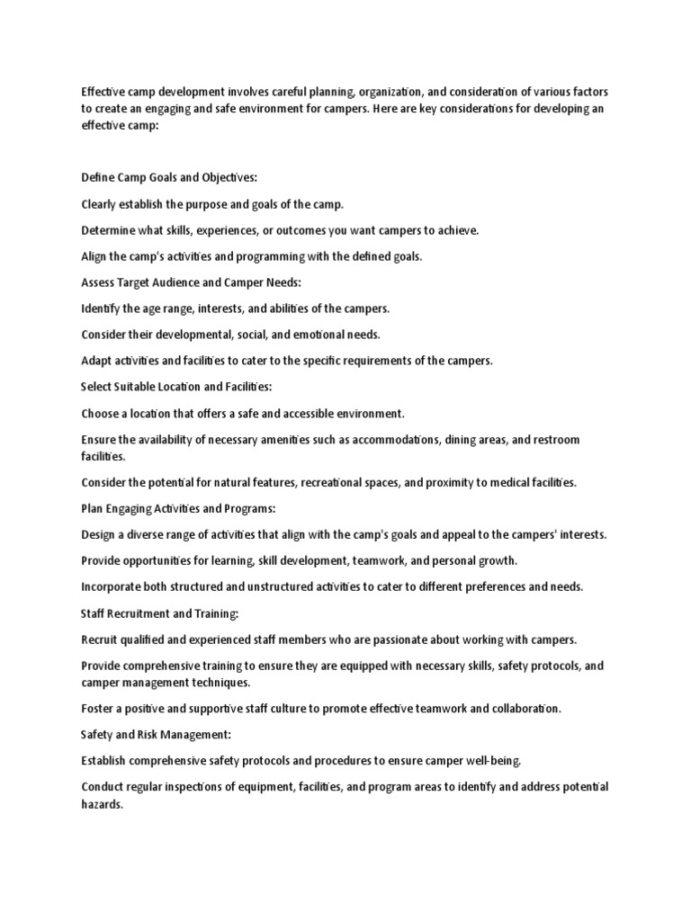 Guide For Camp Development | PDF | Camping | Goal