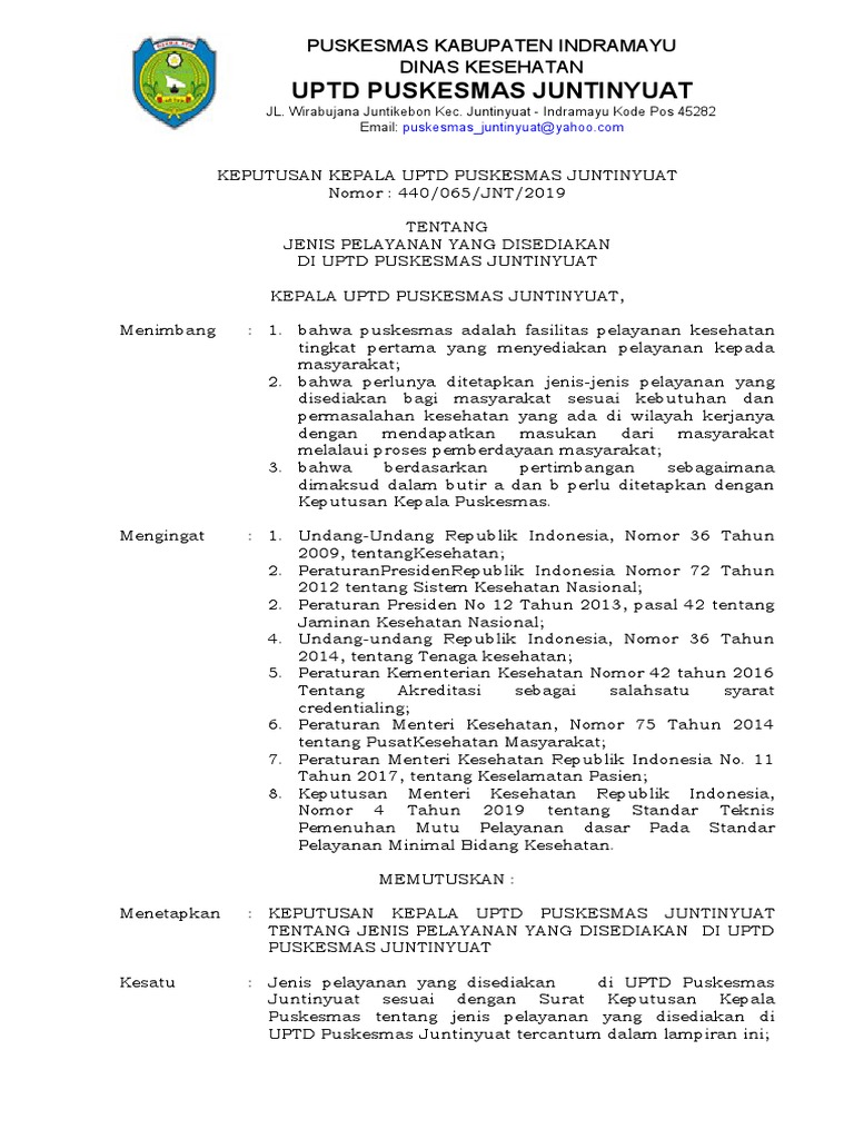 SK Jenis-Jenis Pelayanan Yang Ada Di Puskesmas (Edit Ok) | PDF | Pengembangan Diri