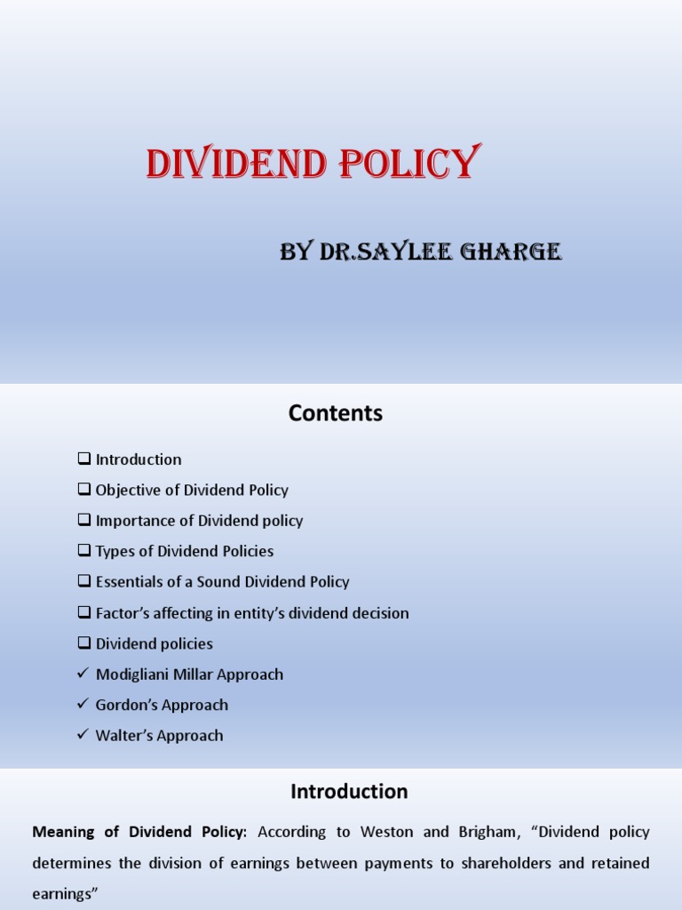Dividend Policy - PPT | PDF | Dividend | Stocks