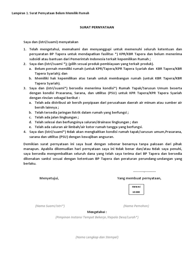 Surat Pernyataan Tapera | PDF