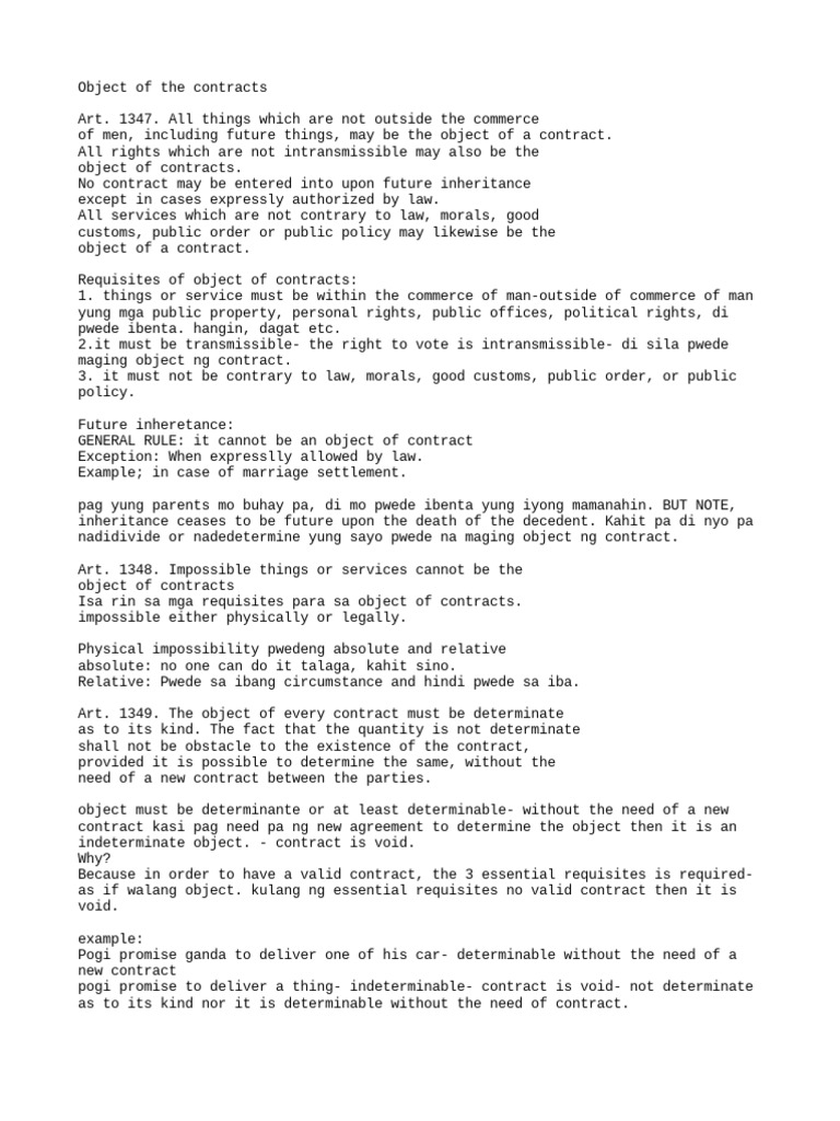 Object of the contracts | PDF