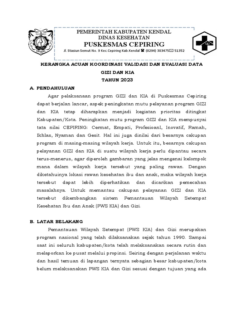 6 Kerangka Acuan Evaluasi Prog KIA Dan Gizi | PDF