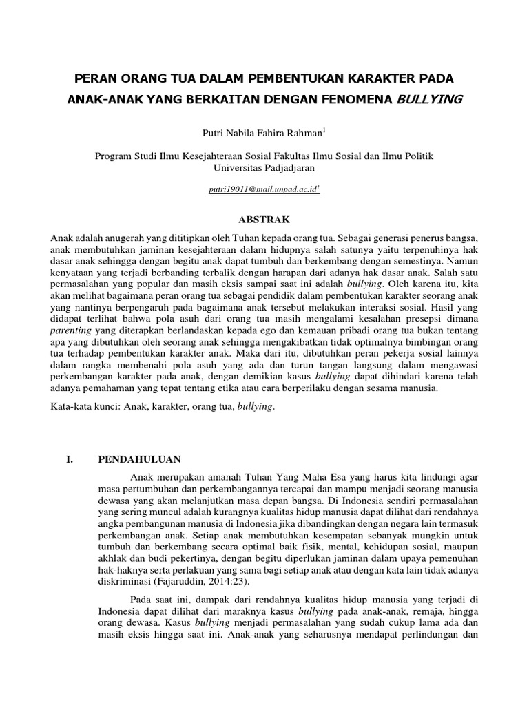 Peran Orang Tua Dalam Pembentukan Karakter Pada Anak | PDF