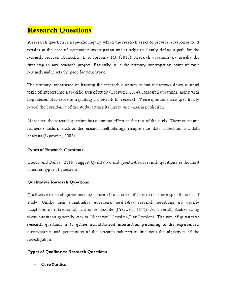 Research Questions | PDF | Qualitative Research | Quantitative Research