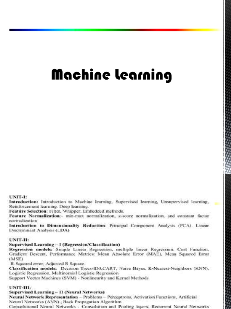 ML Unit 1 | PDF | Machine Learning | Principal Component Analysis