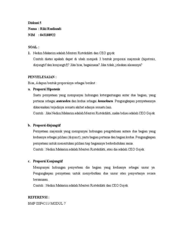 Bentuk dan Contoh Proposisi Majemuk | PDF