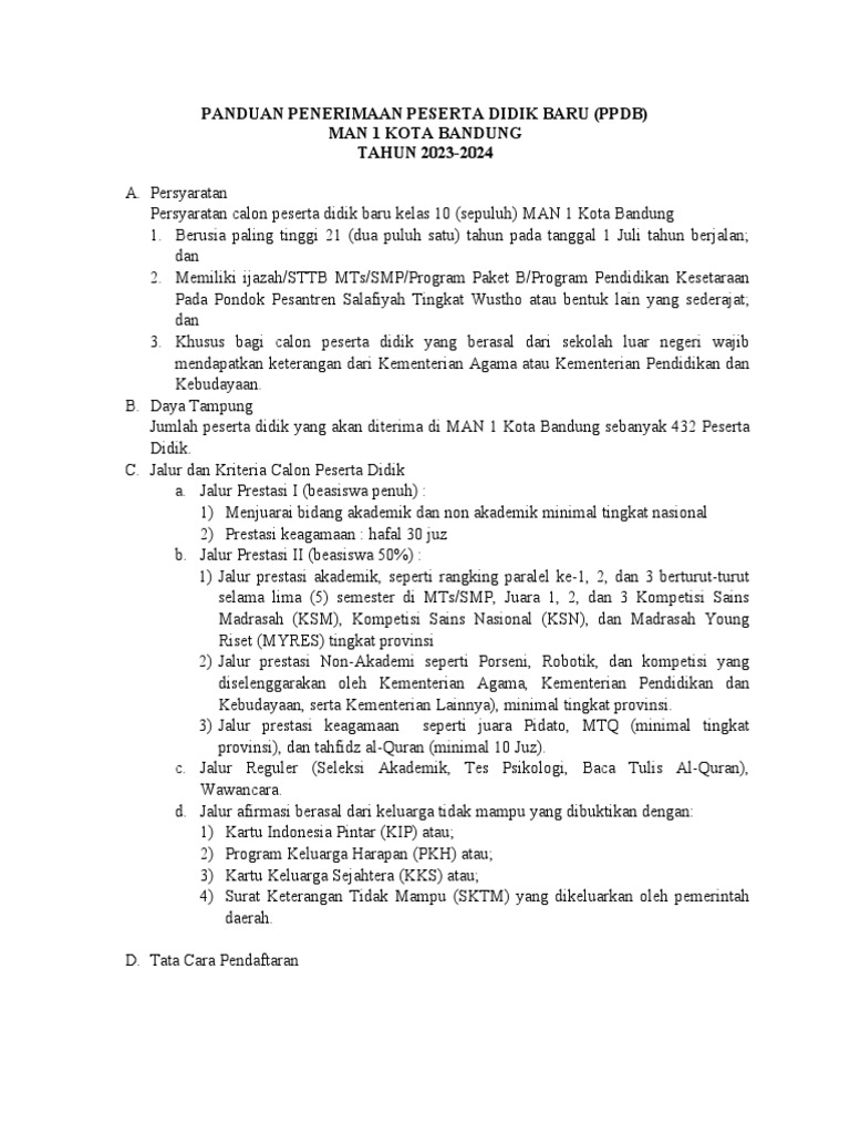 PANDUAN PPDB MAN 1 KOTA BANDUNG 2023-2024 | PDF