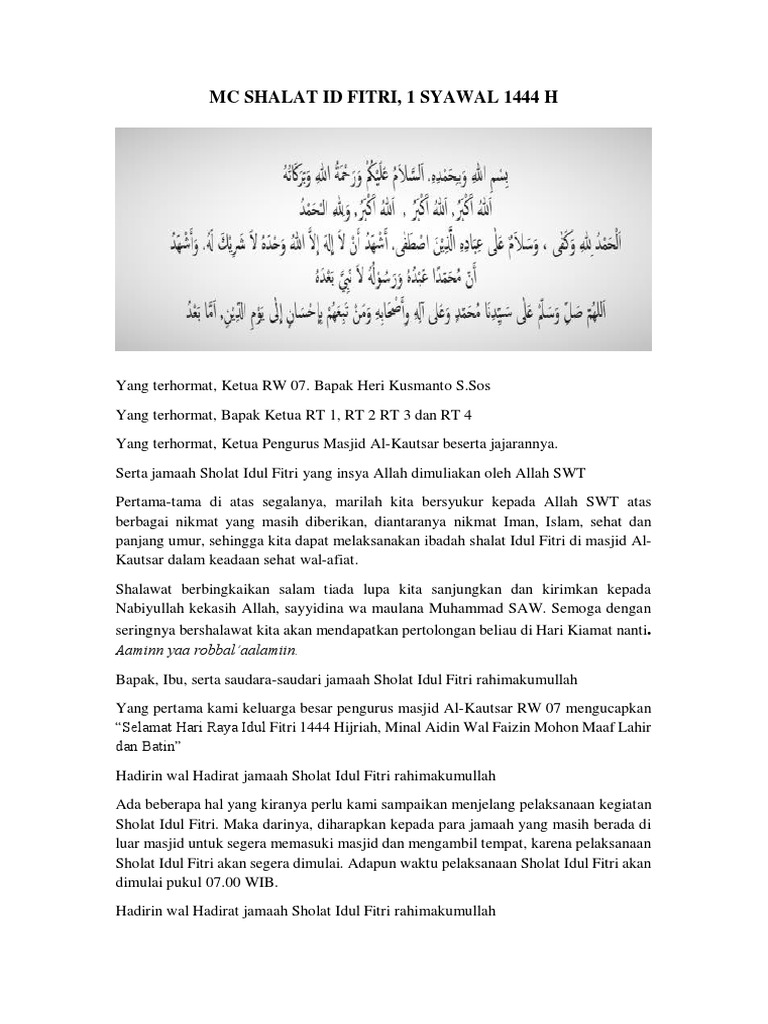Susunan Acara Sholat Idul Fitri 1444 H | PDF