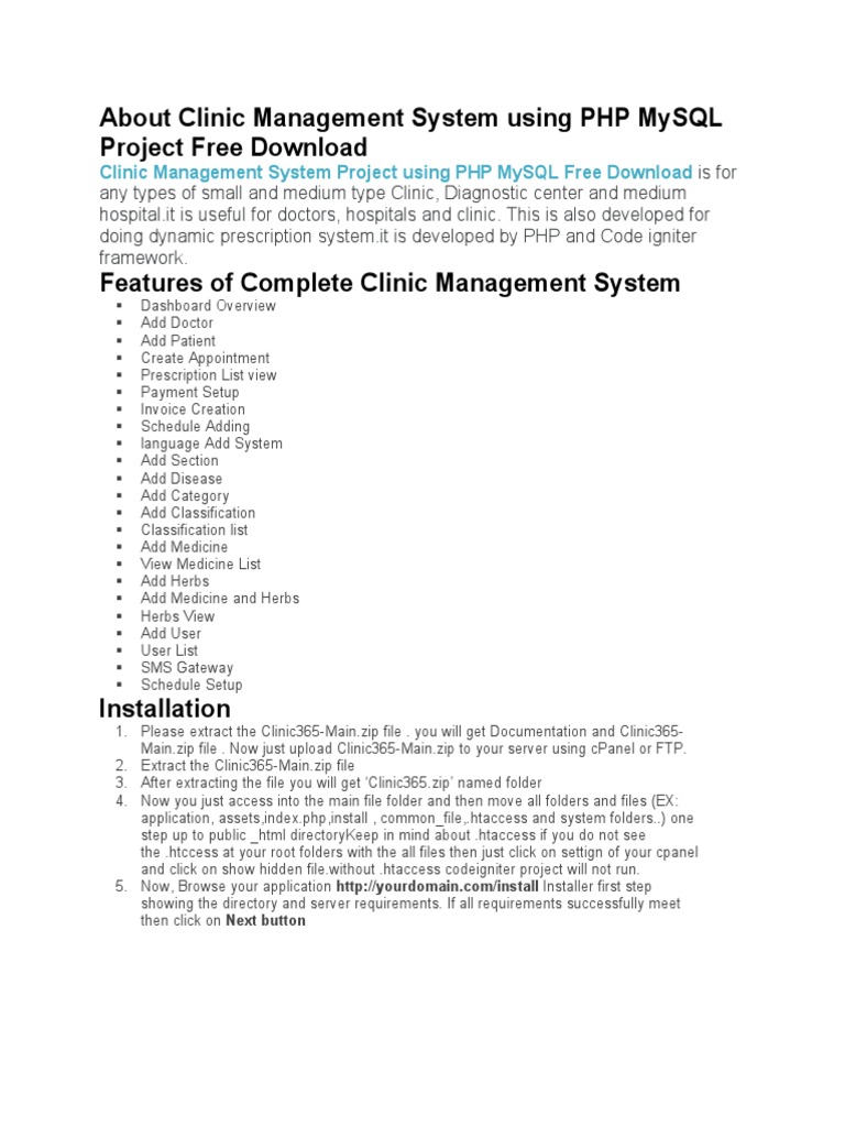 About Clinic Management System Using PHP MySQL Project | PDF | Business | Technology & Engineering