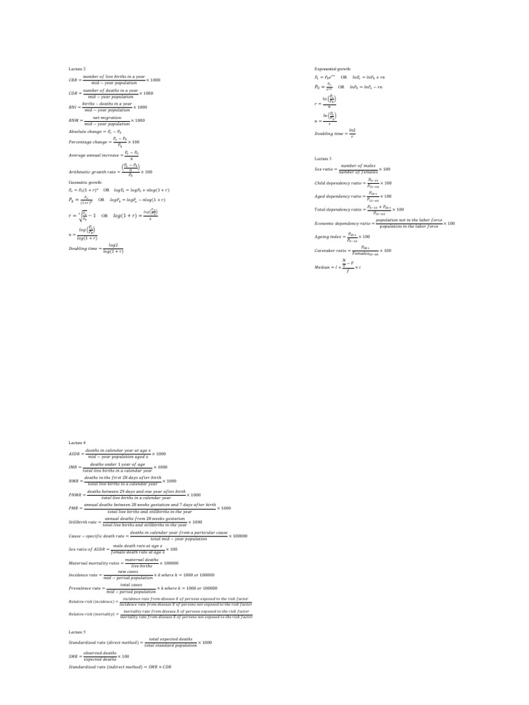 Formulas Lectures 1-5 2 | PDF Formulas Lectures 1-5 2 | PDF