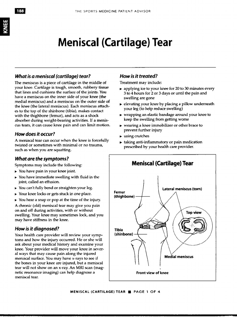 Knee Meniscal Cartilage Tear and Rehab Exercises | PDF